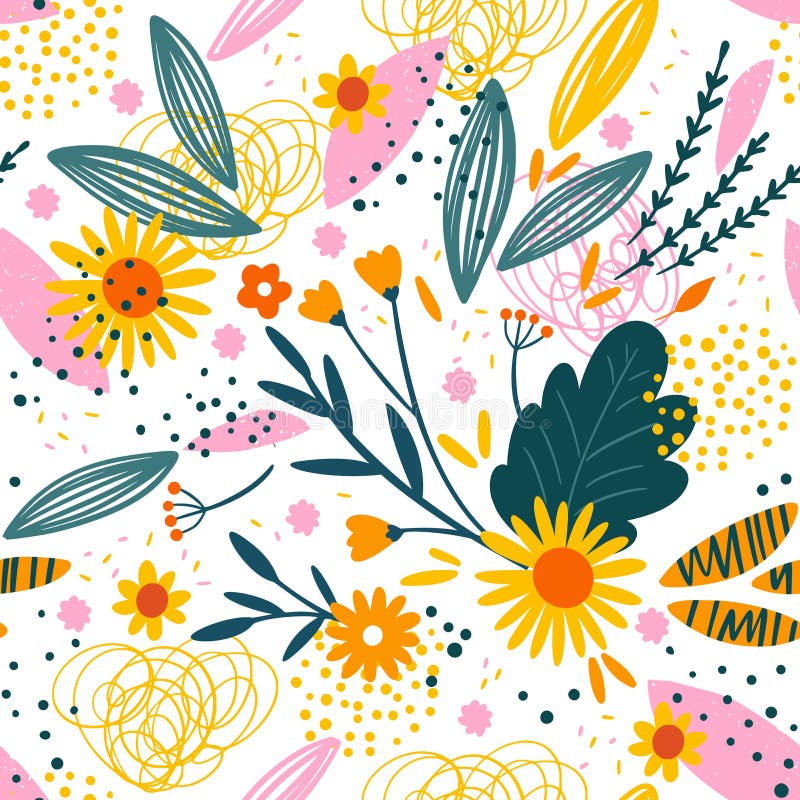 Bright Vector Summer Seamless Pattern with Multi-colored Flowers in ...