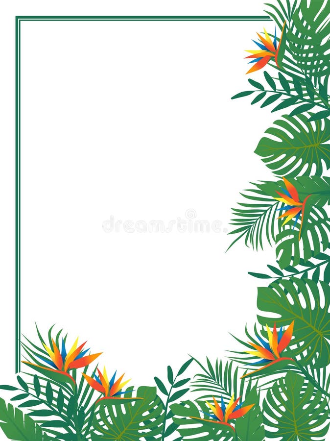 Bright Vertical Bottom Corner of Tropical Greenery and Flowers ...