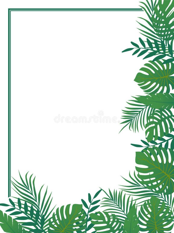 Bright Vertical Tropical Greenery Frame. Tropical Leaves Frame. Vector ...