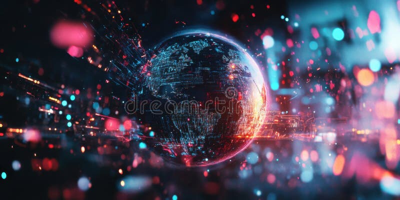 Digital Globe Illuminated by Colorful Lights Representing Global ...