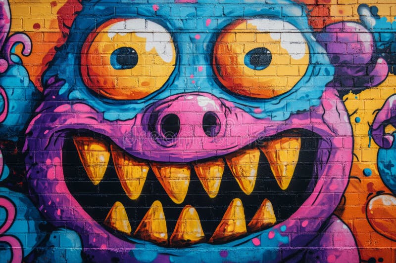 Bright and Vibrant Monster Mural with Big Eyes and Sharp Teeth on a ...