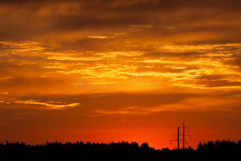 Bright Vibrant Orange and Yellow Colors Sunset Sky Stock Photo - Image ...