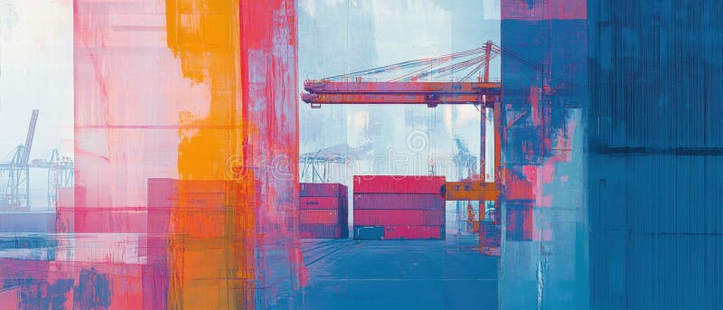 Bright and Vibrant View of a Busy Loading Dock with Cranes and ...