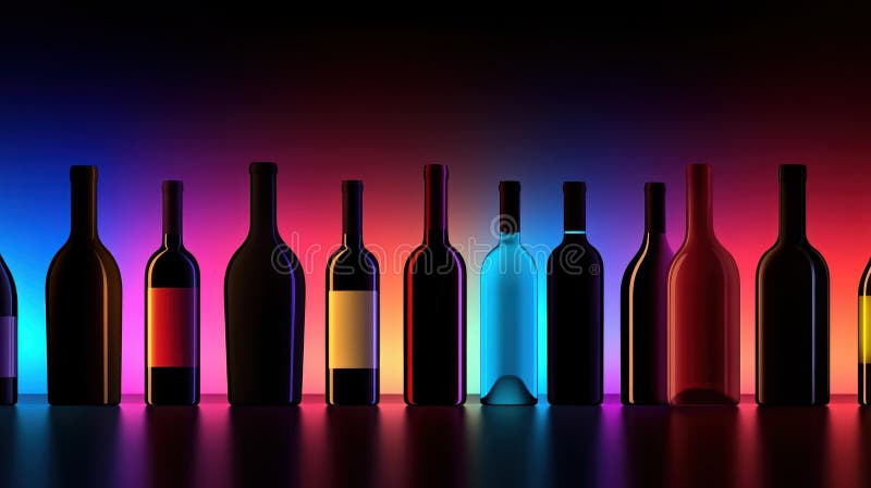 Bright, Vibrant Wine Bottles in a Gradient Light Showcase Elegance ...
