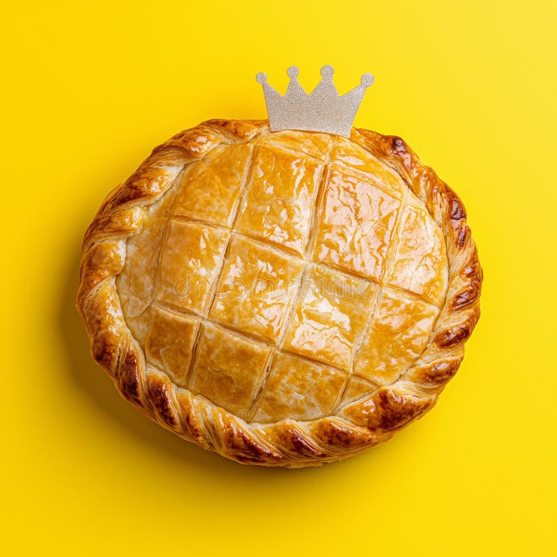 Bright View from Above of a Frangipane Epiphany Cake Set on a Yellow ...