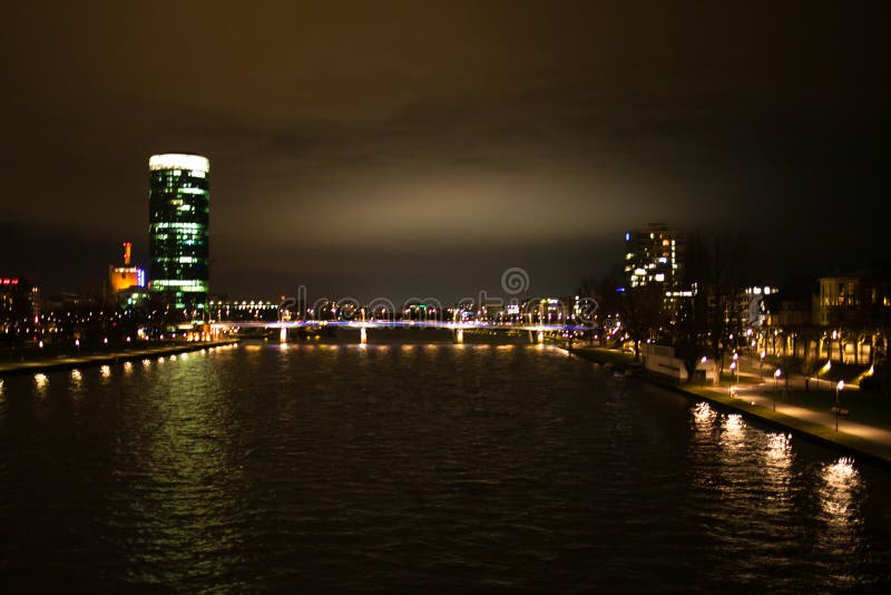 Bright View on the Night City, River and Skyscraper. Stock Photo ...