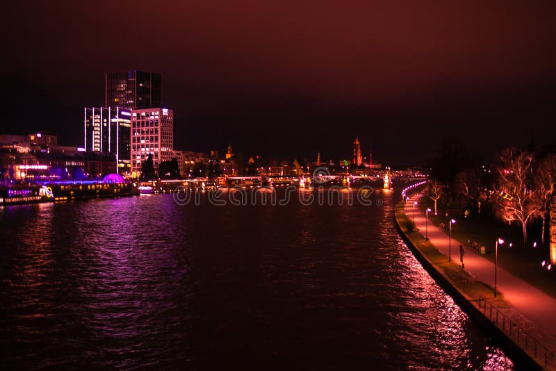 Bright View on the Night City, River and Skyscraper. Stock Photo ...