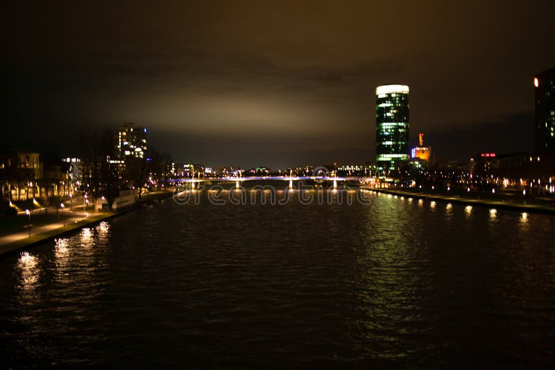 Bright View on the Night City, River and Skyscraper. Stock Photo ...