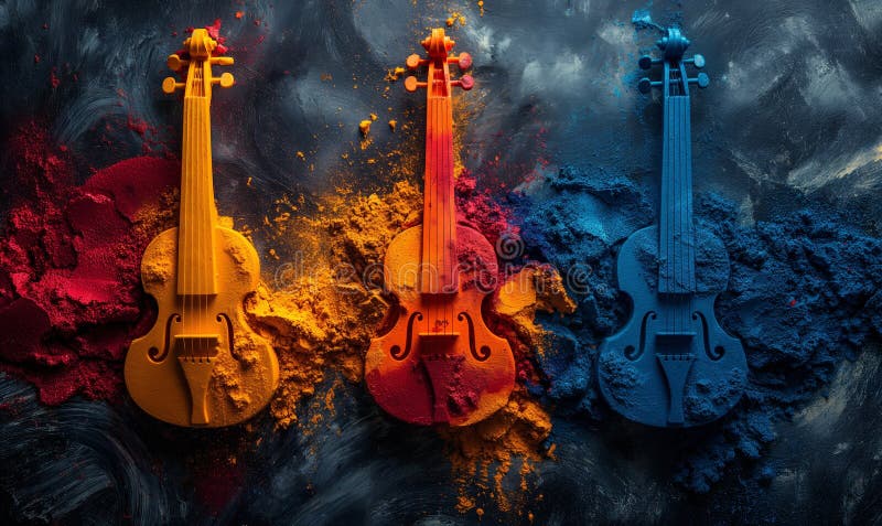 Bright Violins on a Dark Background. Stock Image - Image of string ...