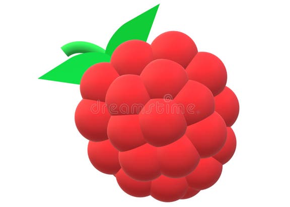 A Bright Vivid Red Raspberry Fruit with Green Stem and Leaves White ...