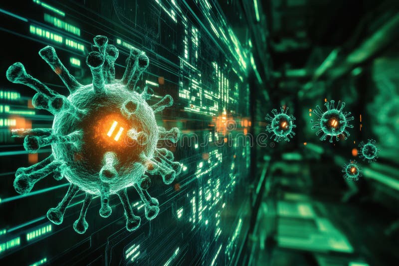 Strong Glowing Wall Protects Against Viruses in a Futuristic Digital ...