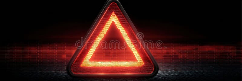 Warning Triangle with Blinking Lights Displayed Against a Dark ...