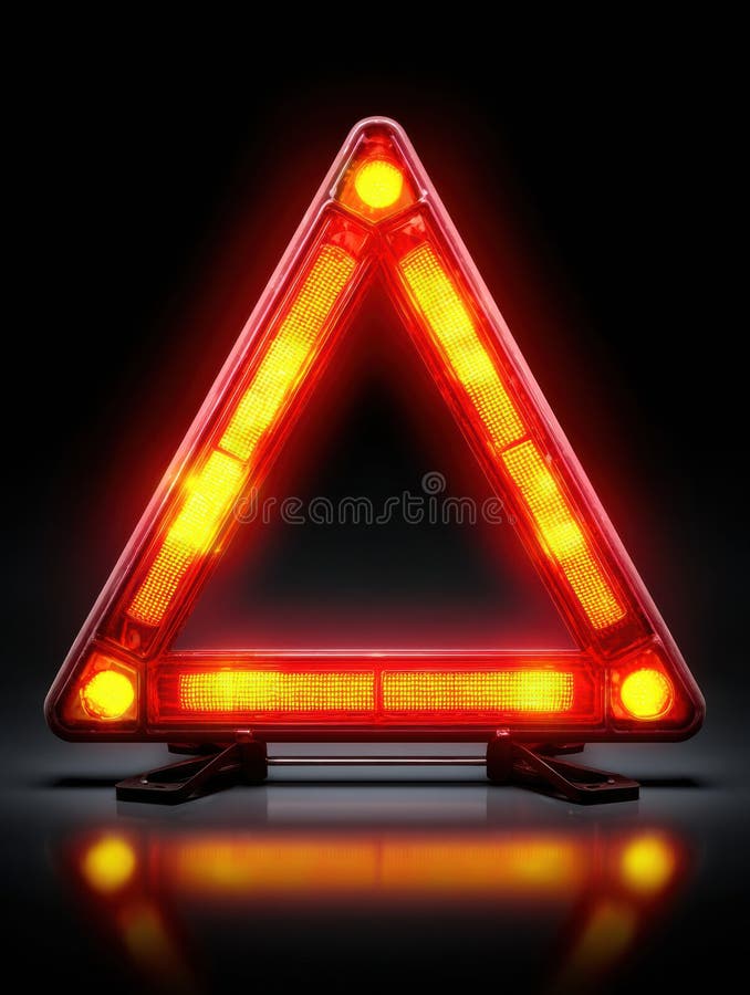 Warning Triangle with Blinking Lights Illuminating a Dark Background at ...