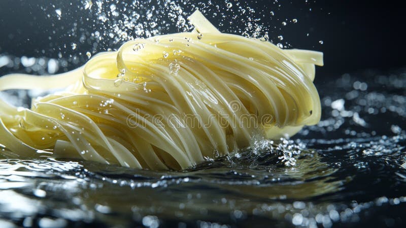 Bright Water Splashes Individual Pasta Noodles Emphasizing Their ...
