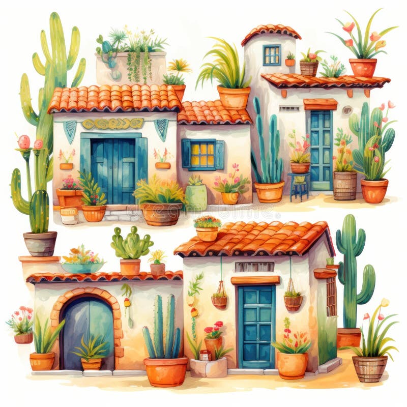 Bright Watercolor Boho House Clipart AI Generated Stock Illustration ...