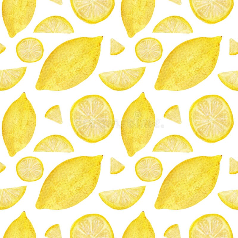 Bright Watercolor Seamless Pattern with Citrus. Lemon, Pieces and ...