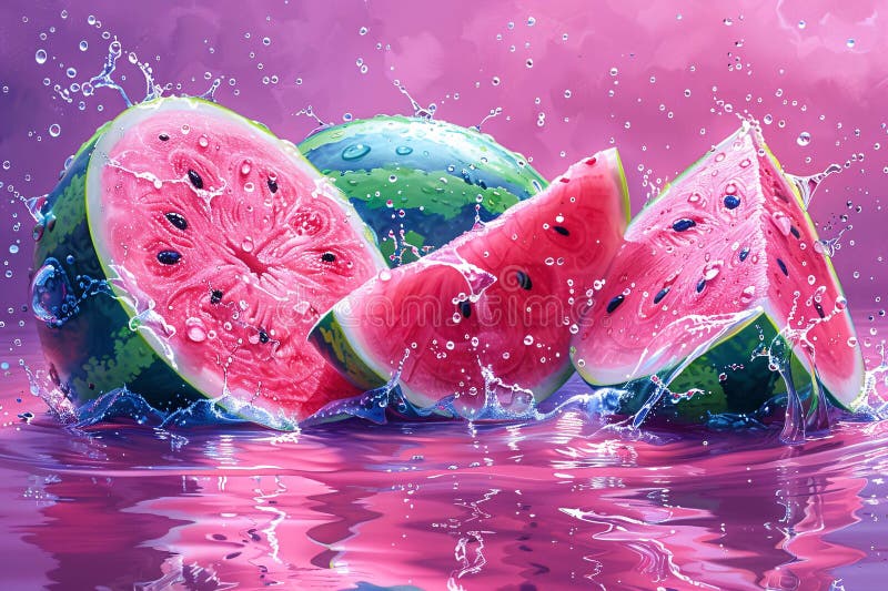 Bright Watermelon Patterns in Red and Green. Stock Illustration ...