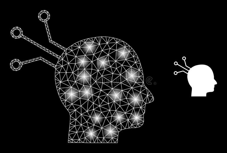 Bright Web Mesh Brain Link Icon with Light Spots Stock Vector ...