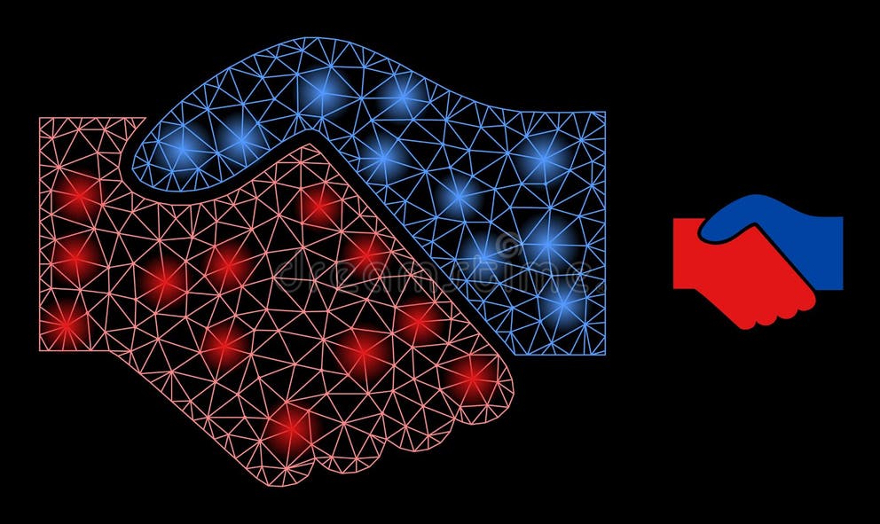 Bright Web Mesh Handshake Icon with Sparkles Stock Vector ...