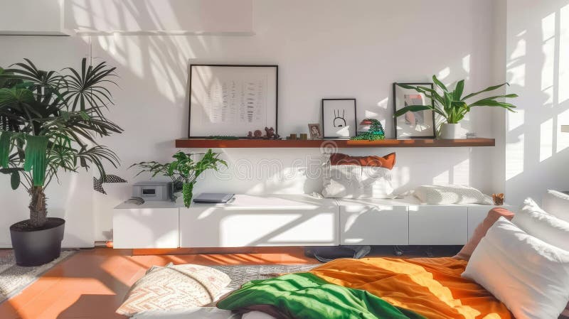 Bright Welcoming Living Area Featuring Cozy Sofa Elegant Artwork ...