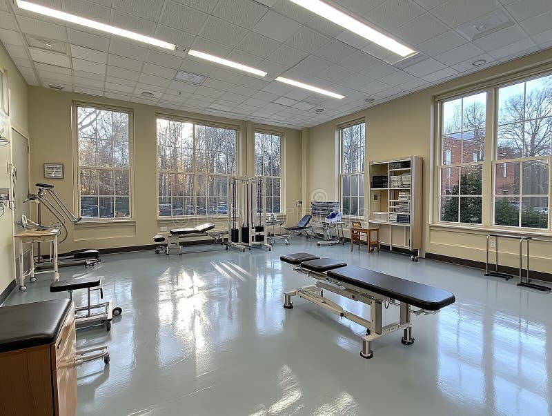 A Bright and Welcoming Physical Therapy Room, Equipped with Exercise ...