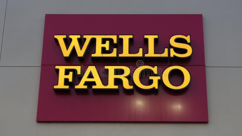 A Wells Fargo bank sign. editorial image. Image of economy - 327221040