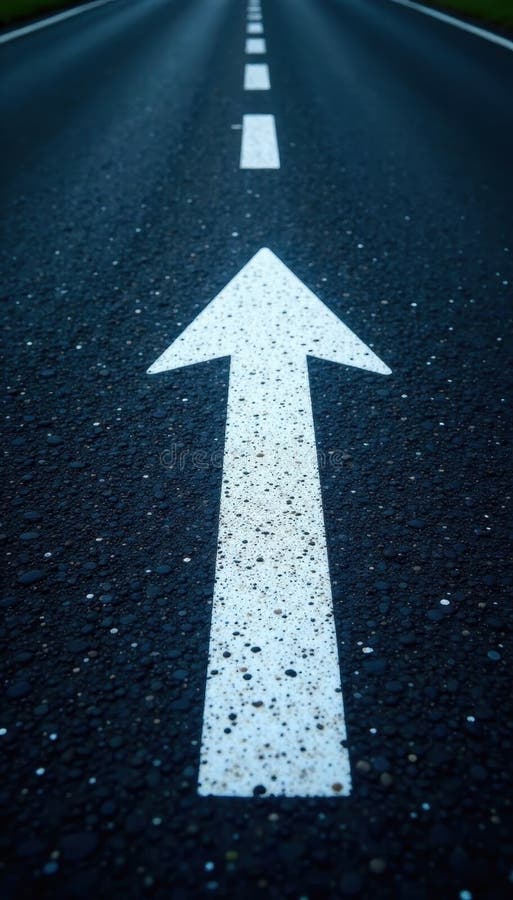Bright White Arrow on Dark Road, Clear Signage , Navigation, Sign, Road ...