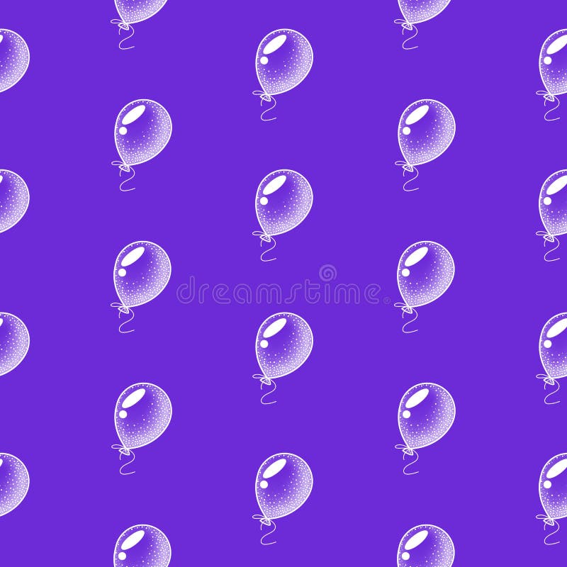 Bright White Balloons with String on Purple Background, Seamless ...