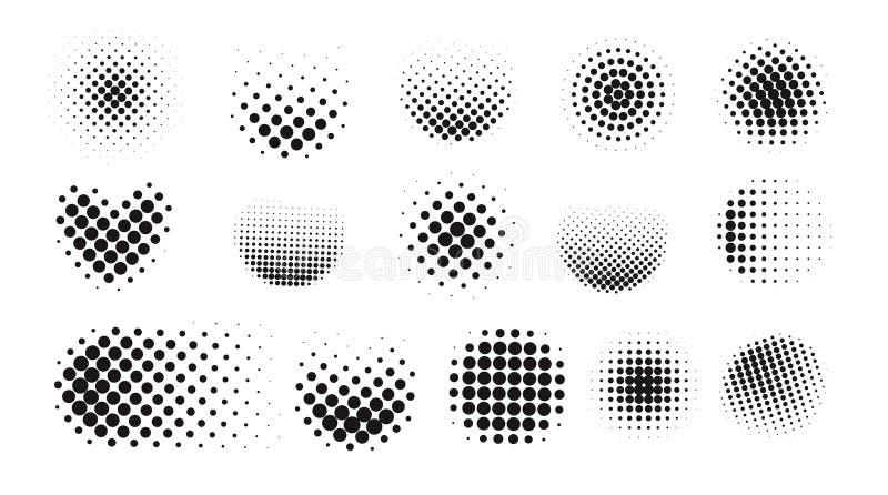 Halftone Black Round Dot Effect. Set of Spotted Pop Art Gradient ...