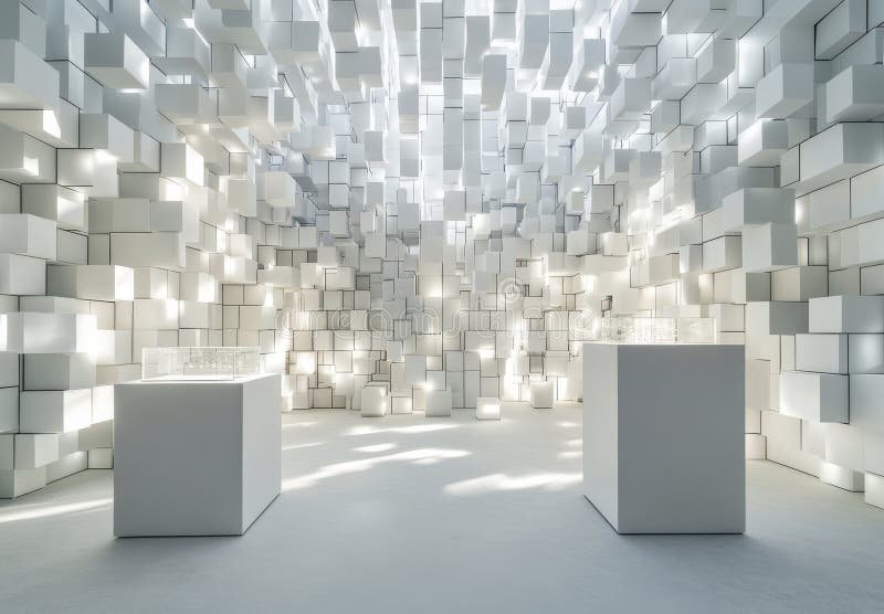 Bright White Cubic Installation Minimalist Abstract Space Stock ...