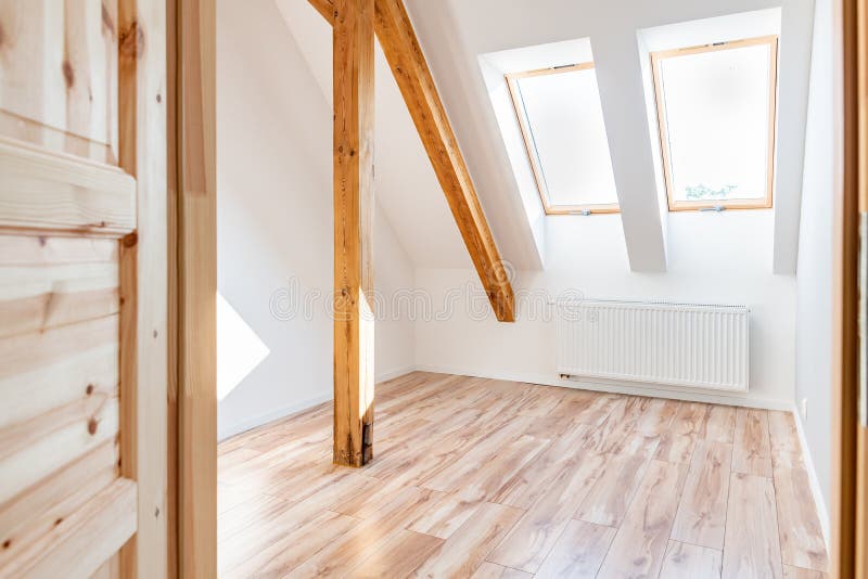 Bright White Empty Attic Room in the Loft Apartment Stock Image - Image ...