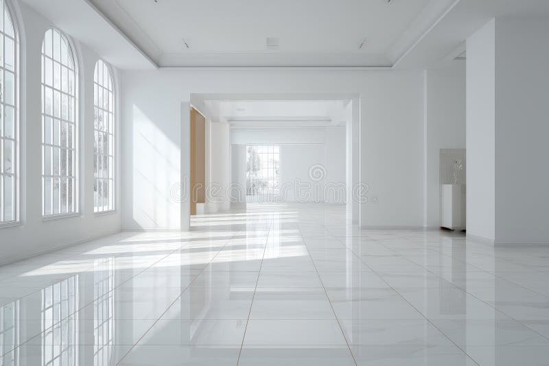 Empty Room with Sunlight Streaming through Large Windows Stock ...