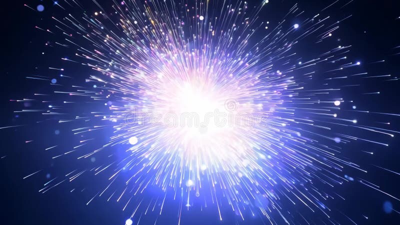 Bright, White Fire Particles Explode on a Dark Blue Background. Slow ...