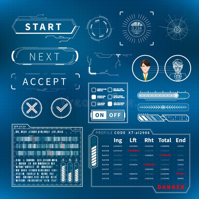 Bright White Futuristic User Interface Elements on Blue Stock Vector ...