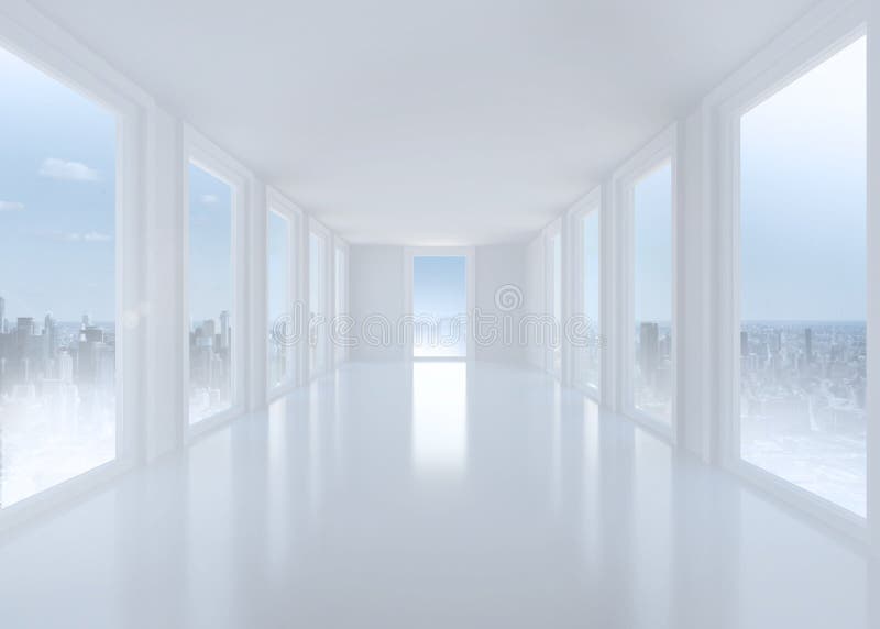 Bright White Hall with Windows Stock Illustration - Illustration of ...