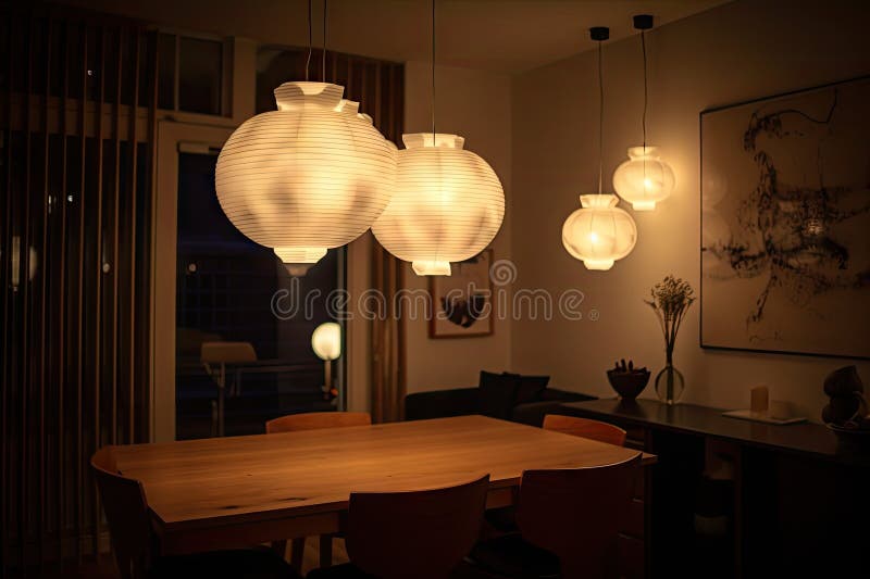Bright White Light from Overhead Fixture, with Warm Glow of Table Lamps ...