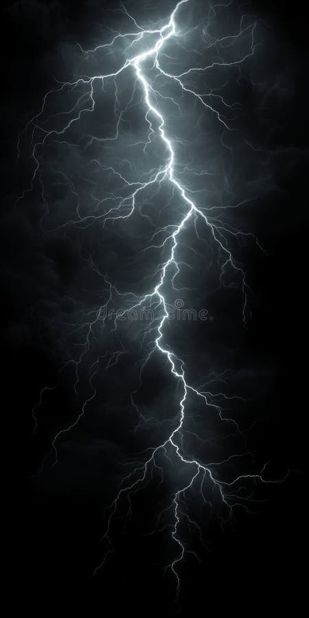 Bright White Lightning Strike, Illumination the Dark Night Sky with ...
