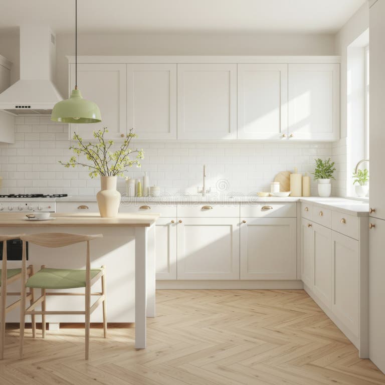 Bright White Minimalist Kitchen Interior Design Stock Illustration ...