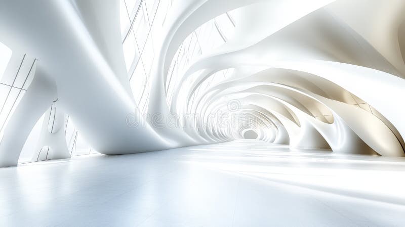 Bright White Modern Architectural Interior Curved Futuristic Shapes ...