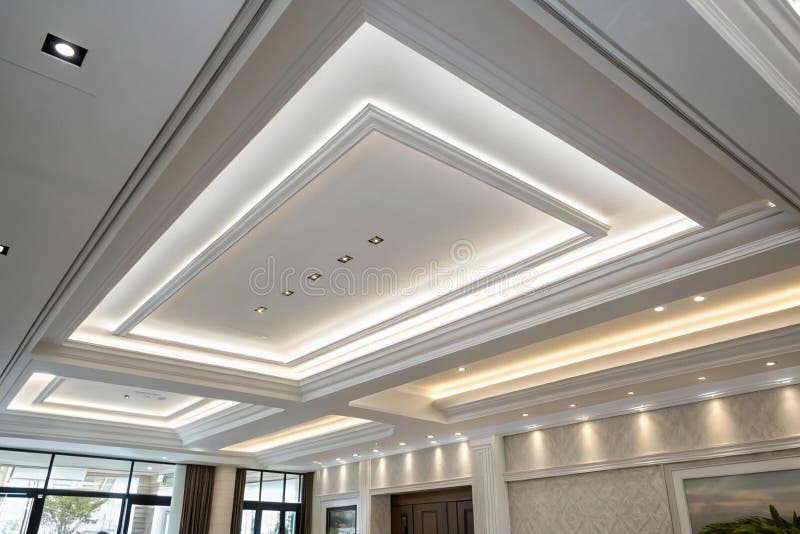 White Modern Ceiling with Clean Lines Stock Illustration - Illustration ...