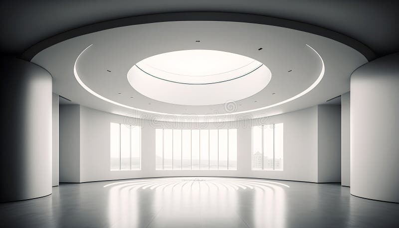 Bright White Open Plan Interior with Sunlight All Around, Illustration ...