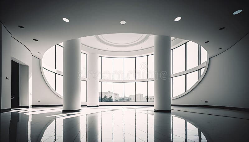 Bright White Open Plan Interior with Sunlight from Windows ...