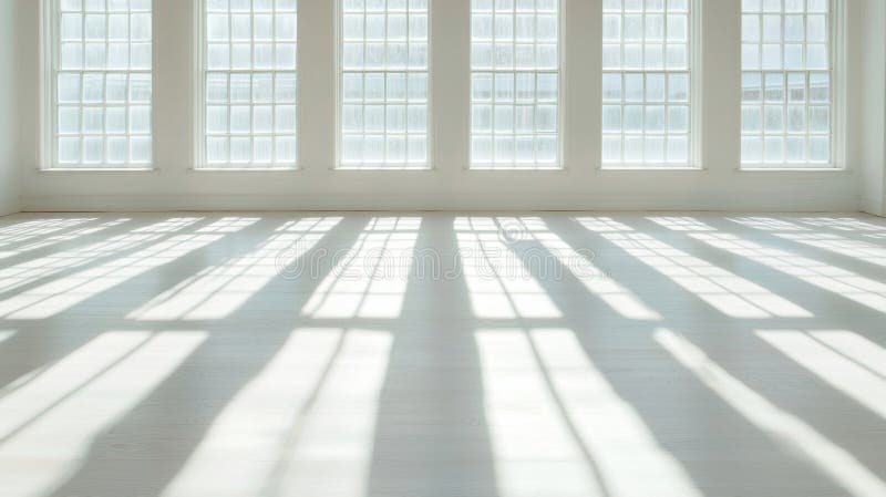 A Bright White Room with a Large Window and White Floor. Stock Image ...