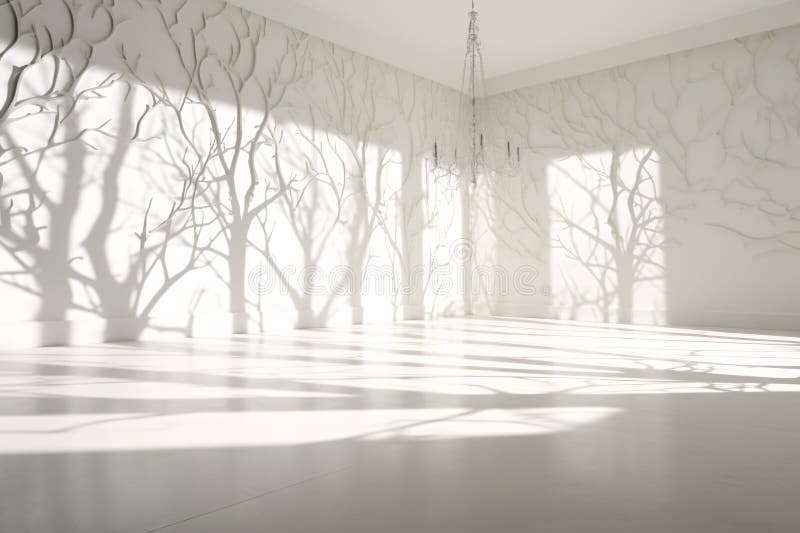 Bright White Room with Large Window and Tree Shadows, Modern Minimalist ...