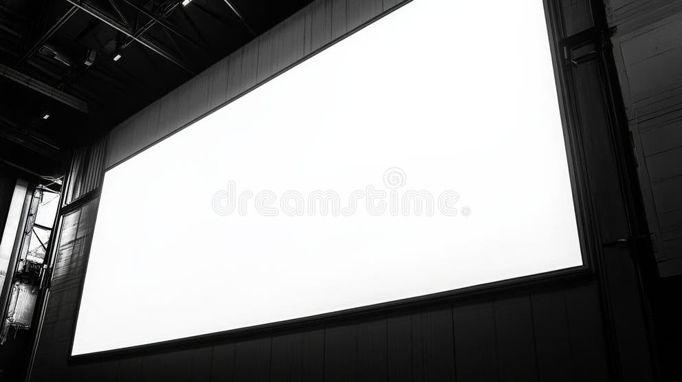Bright White Screen in Dark Auditorium Setting with Metal Framework ...