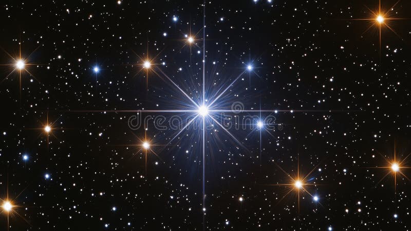 Bright White Star Gleaming, Surrounded by Yellow and Blue Stars on ...