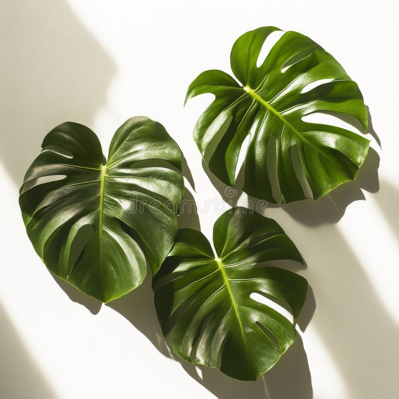 A Bright White Surface is Where Three Monstera Leaves Cast Sharp ...