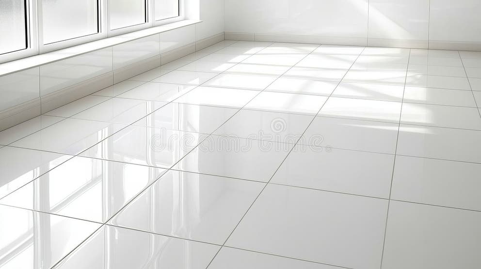 Bright White Tile Floor Composition, Sunlight Reflection, Minimalist ...