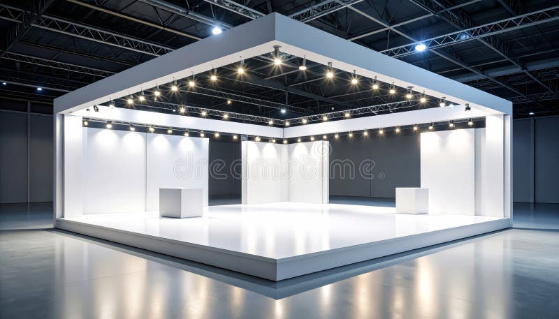 Bright White Trade Show Booth with Modern Lighting Design Illuminated ...