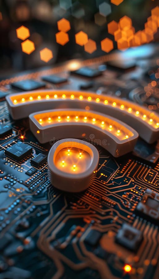 Wi-Fi Symbol Illuminated on Circuit Board Showcasing Digital ...